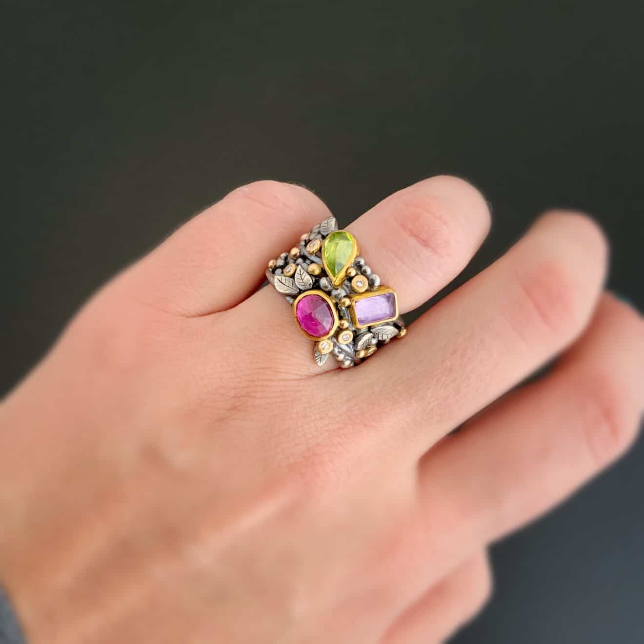 Family Tree Birthstone Ring – Custom – Wild Prairie Silver