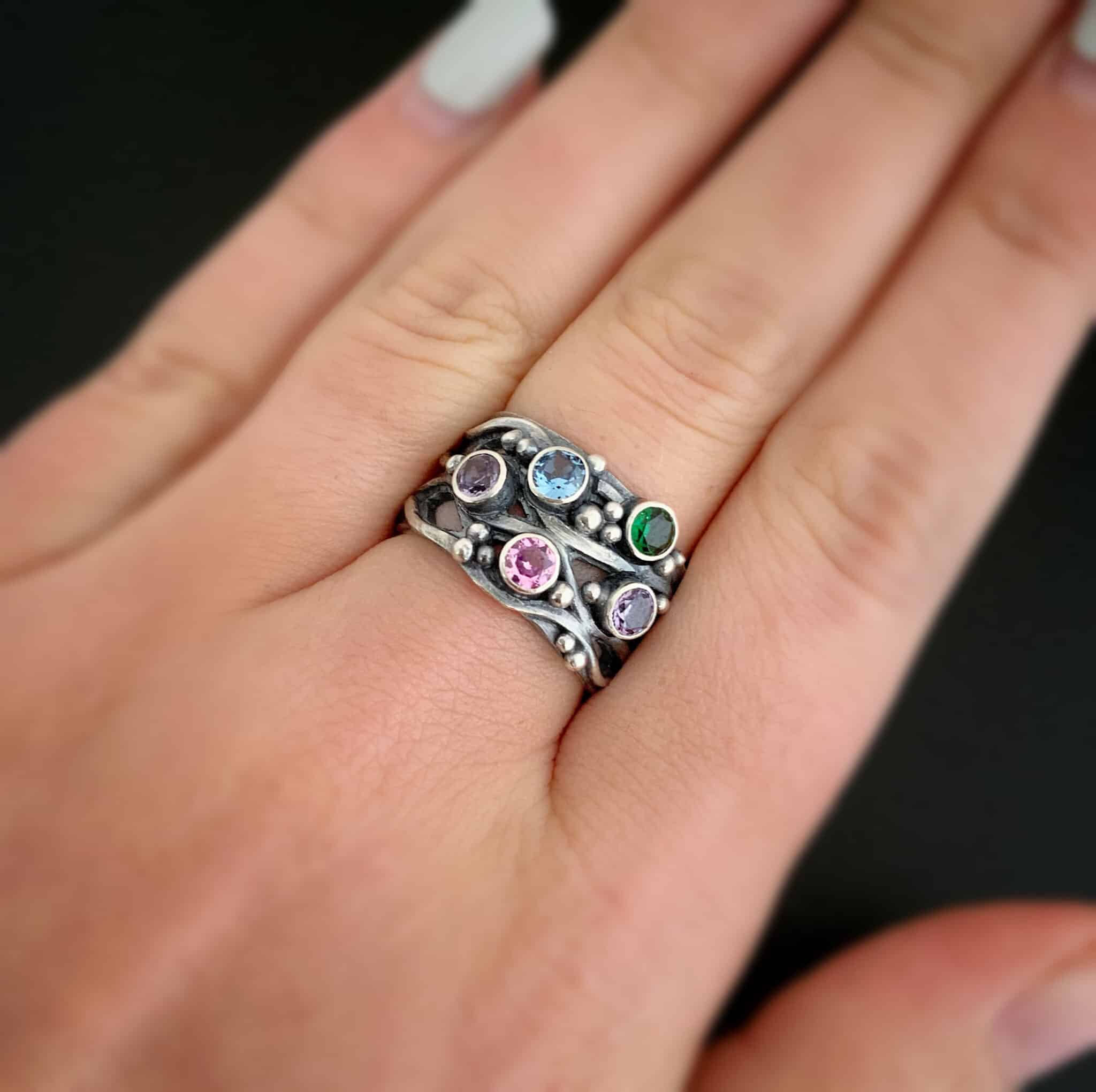 Family Tree Birthstone Ring – Custom – Wild Prairie Silver